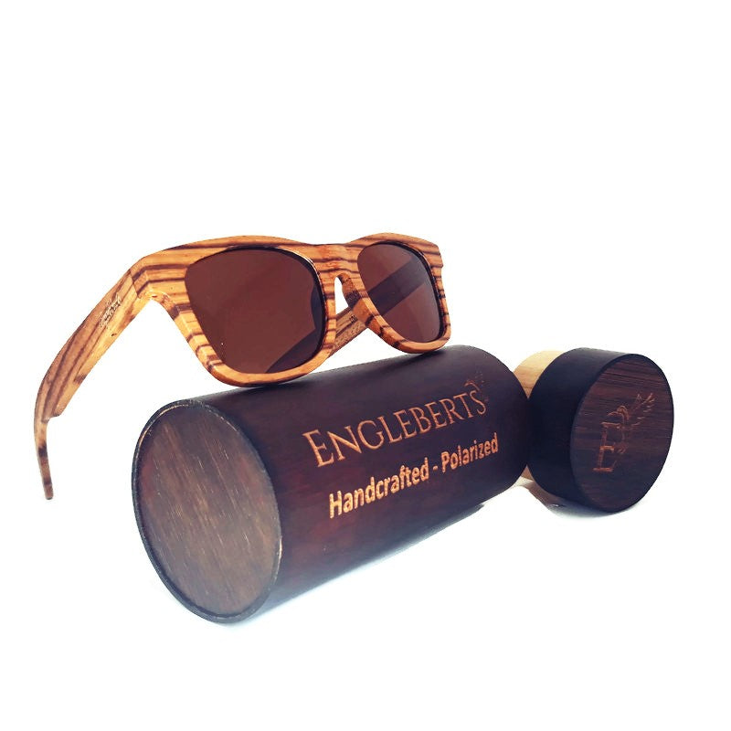 Zebrawood Full Frame Polarized Sunglasses , Tea Colored Lenses with Wo ...